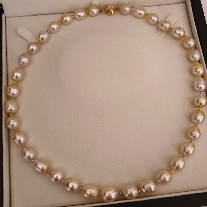 colier perle naturale aurii South Sea 13.7mm si aur 14k :: cerceiaur.ro